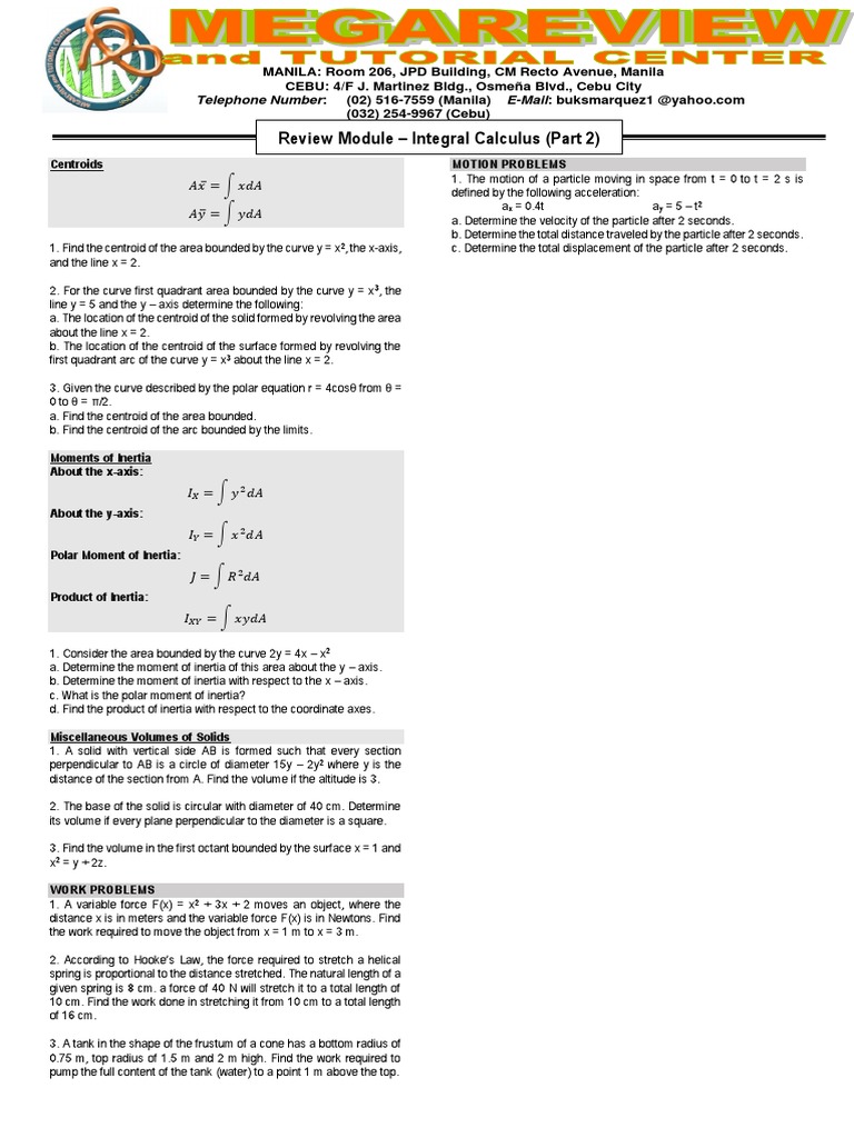 Review Module 8 Integral Calculus Part 2 | PDF | Friction | Force
