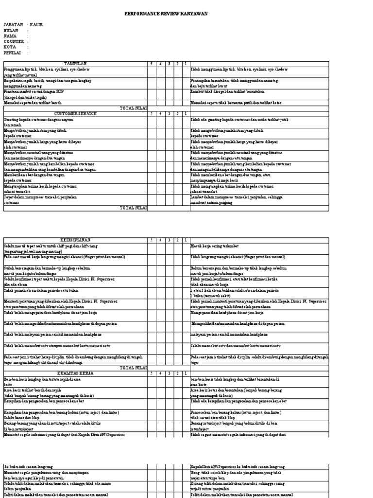 Contoh Performance Review Kasir | PDF