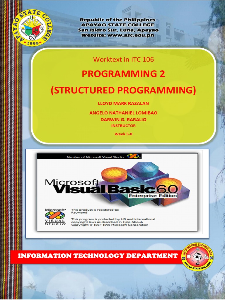 Programming 2 (Structured Programming) : Worktext in ITC 106 | PDF | Parameter (Computer ...