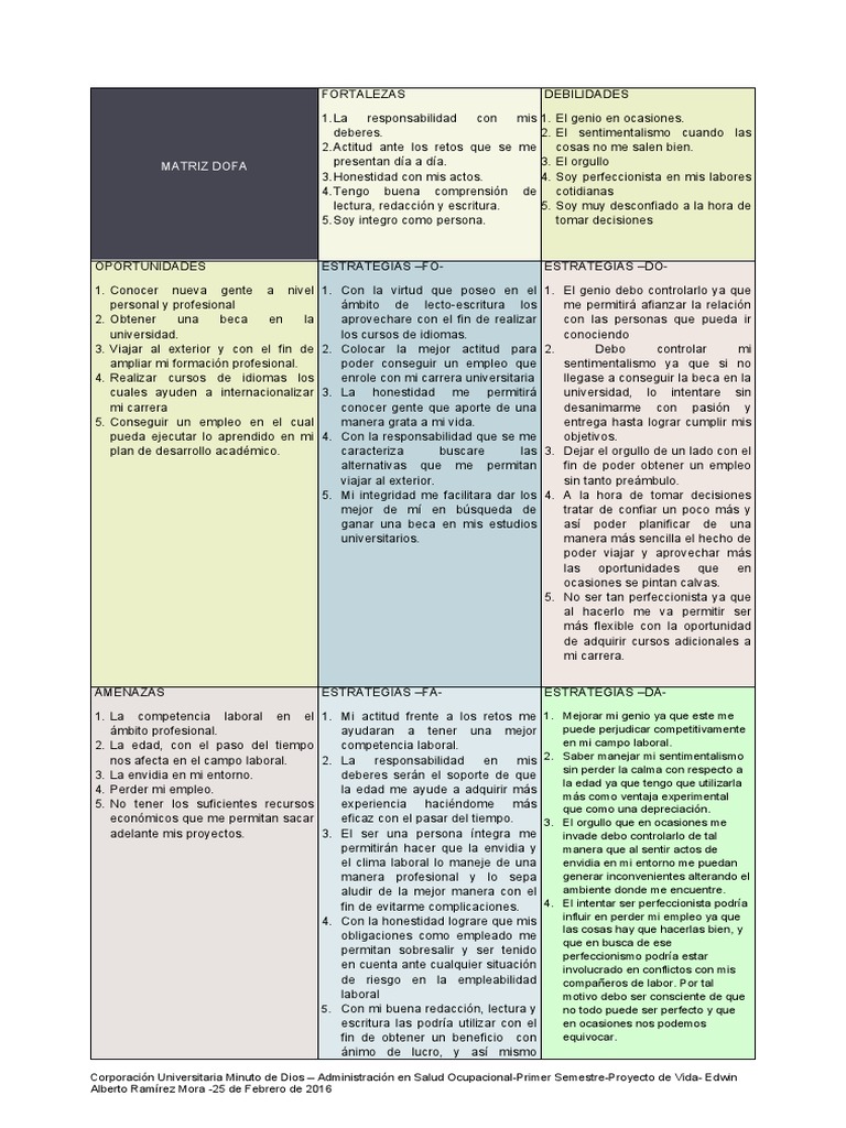 Análisis DOFA Personal y Estrategias | PDF | Crecimiento personal y ...