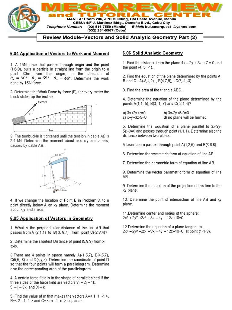 Review Module 6 Vectors and Solid Analytic Geometry Part 2 | PDF | Plane (Geometry) | Line ...