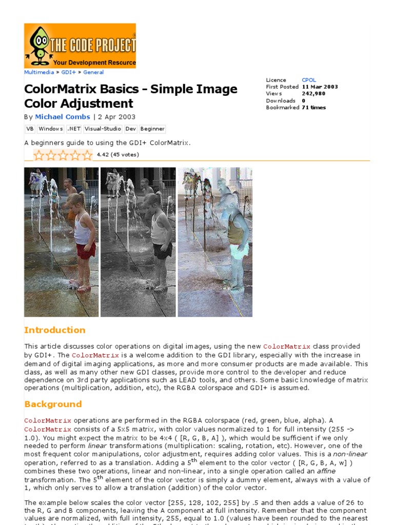 ColorMatrix Basics - Simple Image Color Adjustment - CodeProject | PDF ...