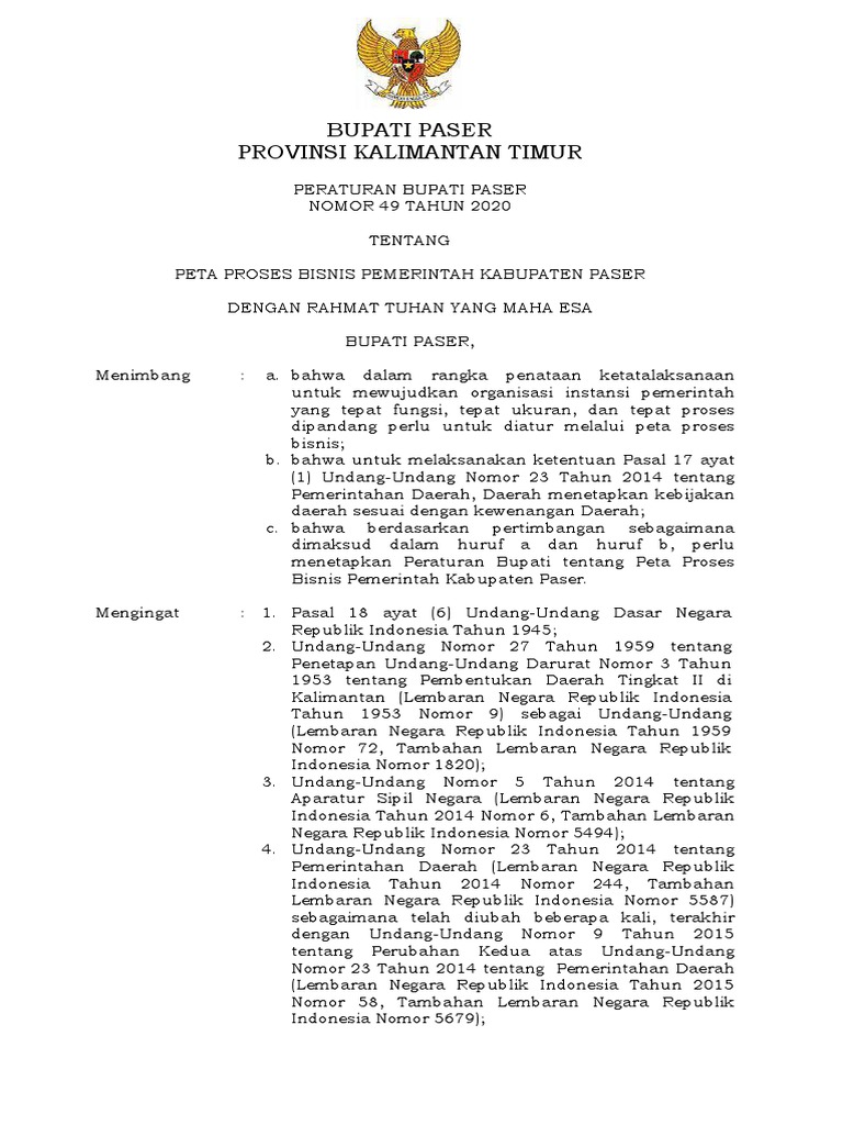 Peta Proses Bisnis Pemerintah Kabupaten Paser | PDF
