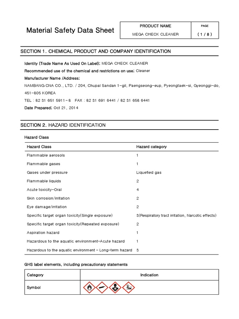 Mega - Check - Cleaner - MSDS English Ver | PDF | Toxicity | Personal ...