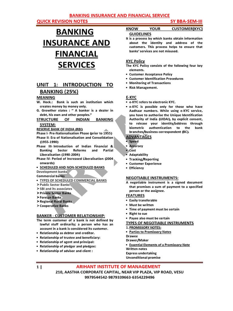 Banking Insurance and Financial Services: Unit 1: Introduction To ...