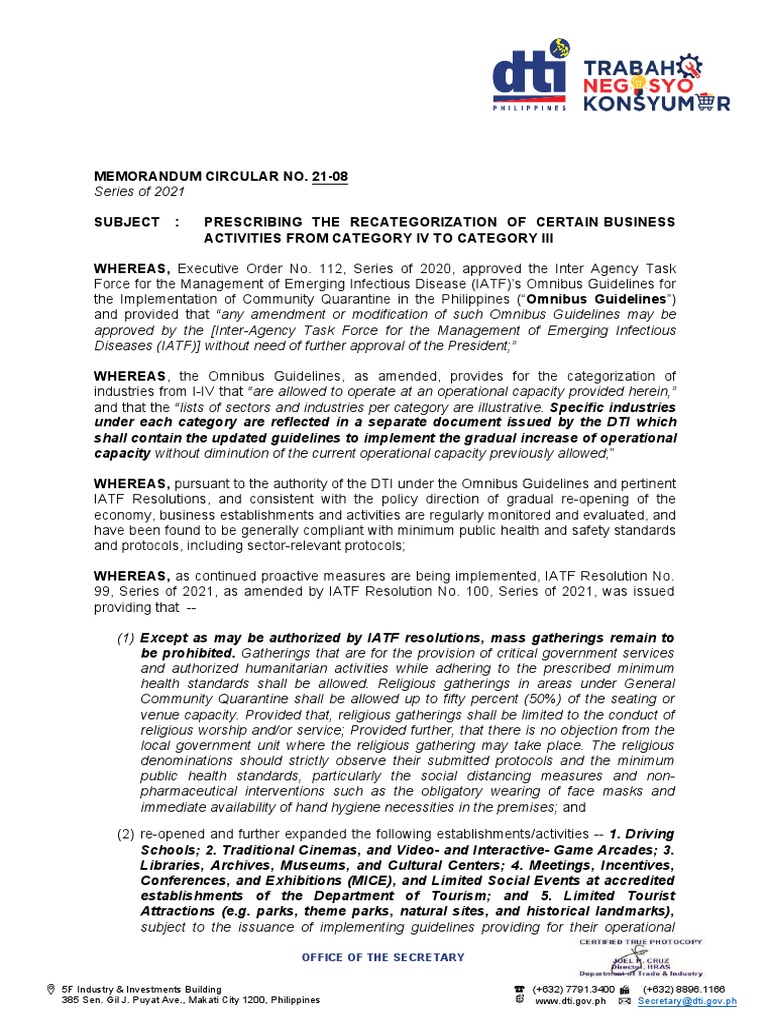 DTI+MC+No.+21-08 030121 | PDF | Restaurants | Physical Fitness