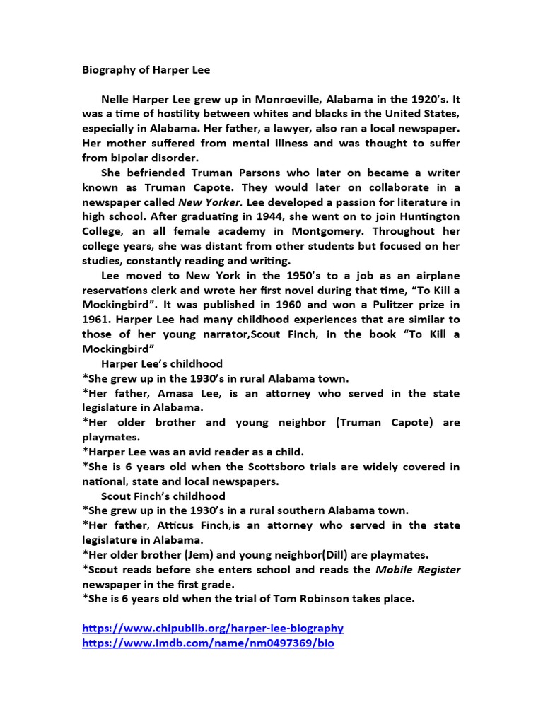 Biography of Harper Lee | PDF