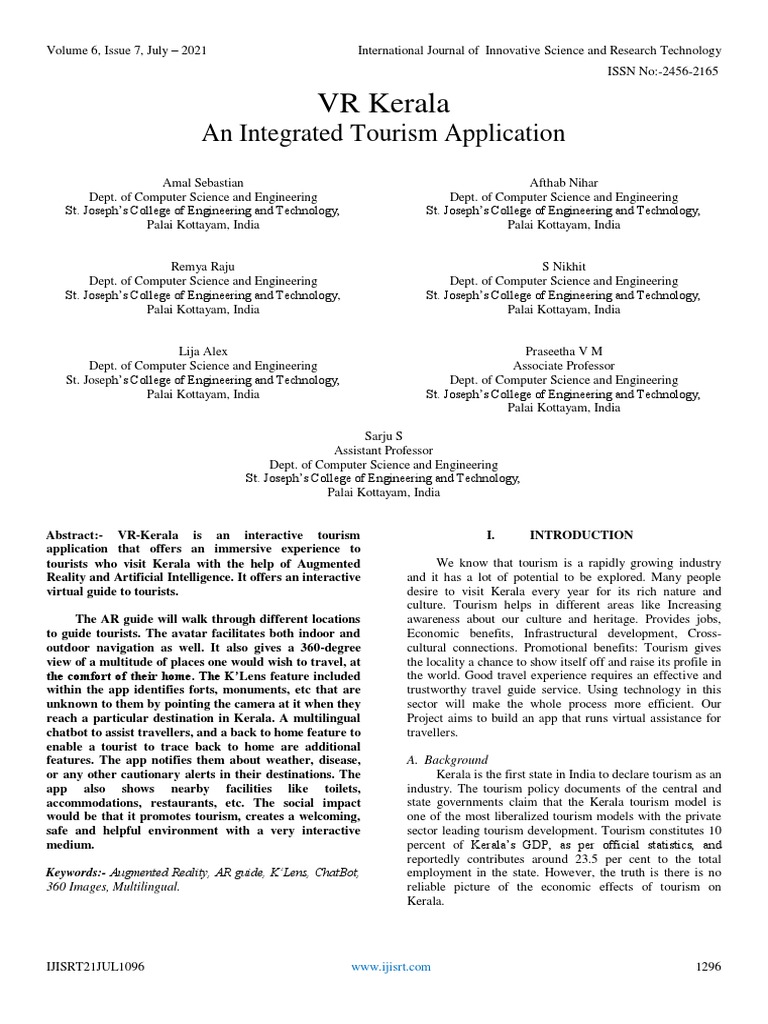 VR Kerala An Integrated Tourism Application | PDF | Augmented Reality | Cloud Computing