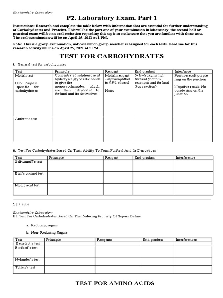 P2. Laboratory Exam. Part 1: Test For Amino Acids | PDF | Hydrogen ...