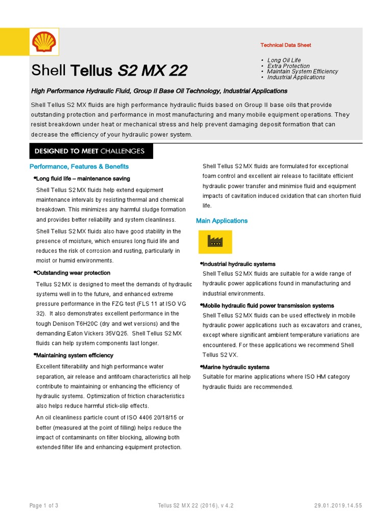 Shell Tellus S2 MX 22 | Download Free PDF | Viscosity | Chemistry