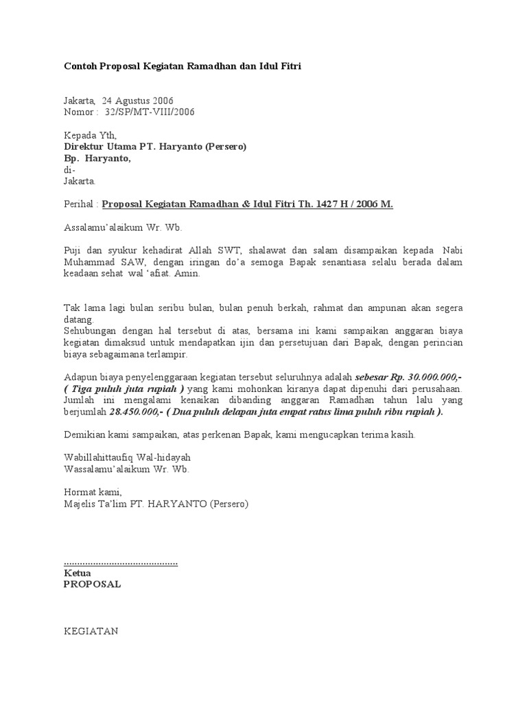 Contoh Proposal Kegiatan Ramadhan Dan Idul Fitri | PDF