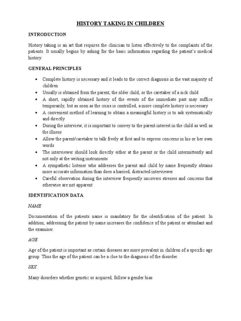 Pediatric History Taking Guide | PDF | Pregnancy | Childbirth