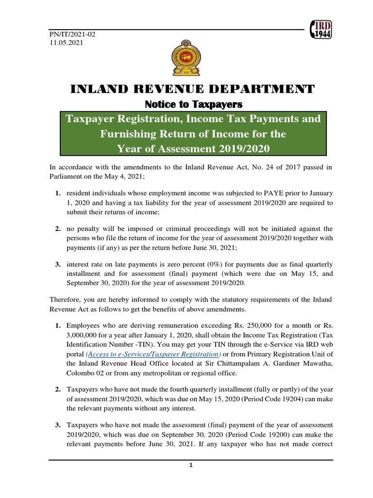 IRD Notice On FINAL Tax Deadlines-Share | PDF | Taxes | Taxpayer