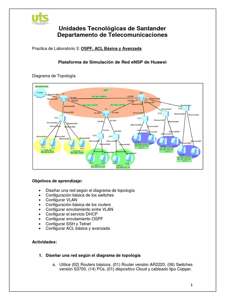 Configuración de OSPF, ACL y Servicios de Red en Topología de Laboratorio | PDF | Enrutador ...