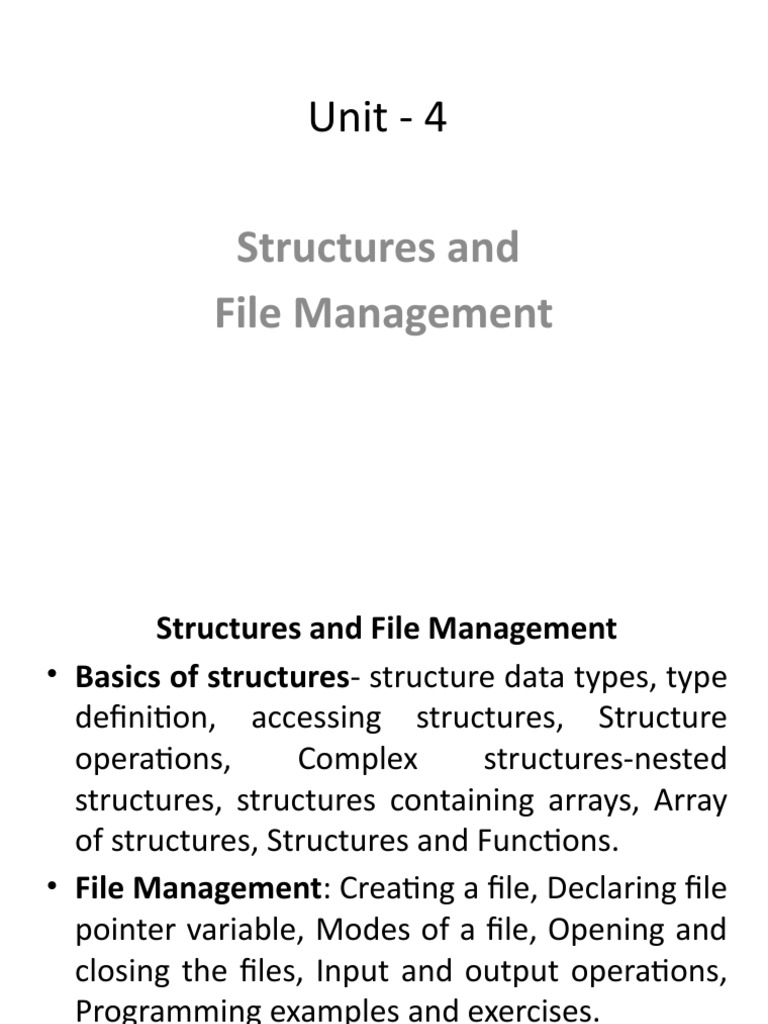Unit - 4: Structures and File Management | PDF | Subroutine | Input/Output