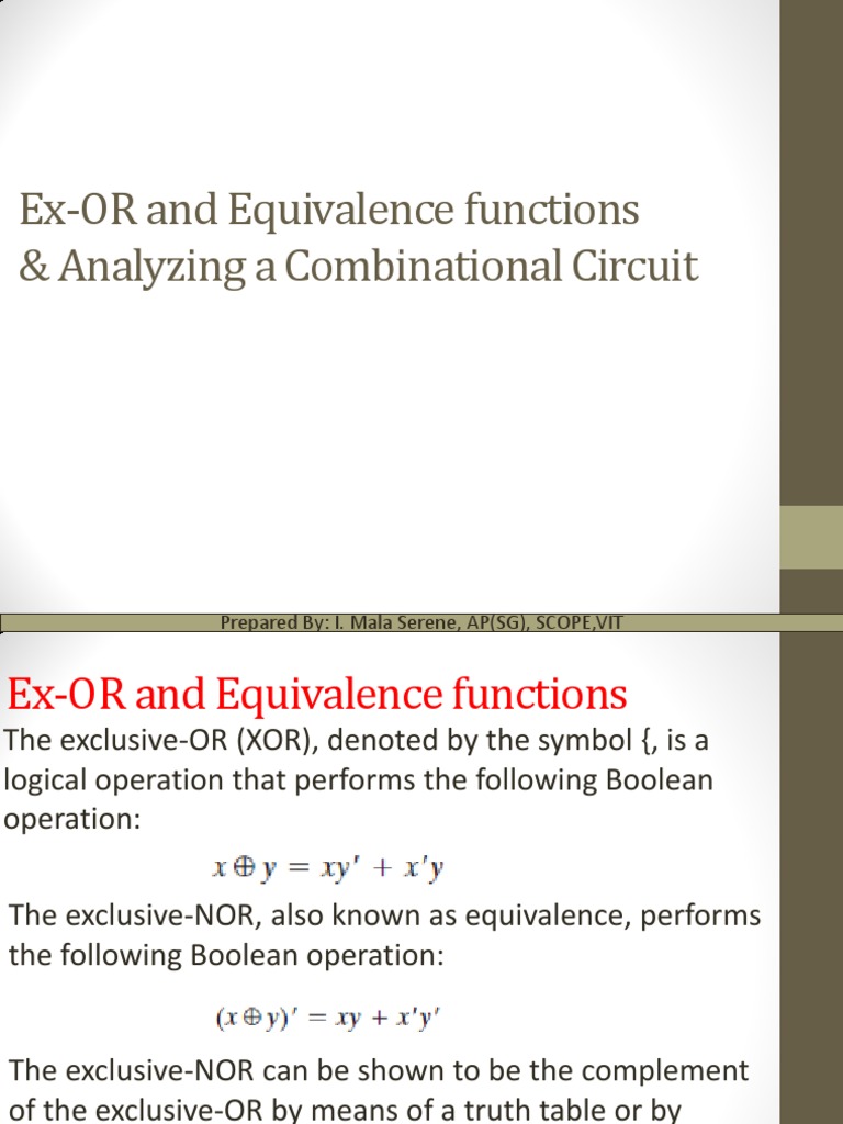 Ex or and Equivalence | PDF | Teaching Mathematics | Boolean Algebra