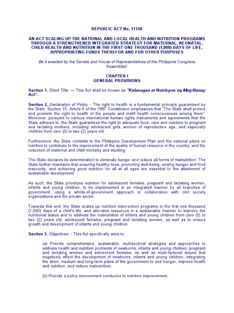 REPUBLIC ACT No 11148 | PDF | Obesity | Malnutrition