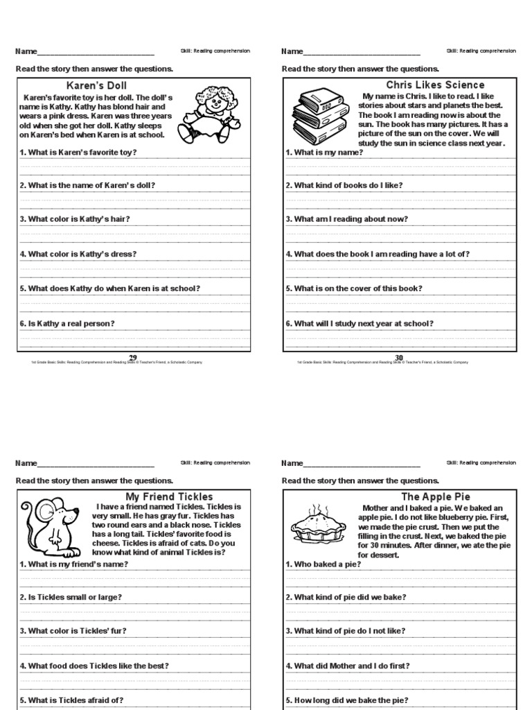 Karen's Doll Chris Likes Science: Skill: Reading Comprehension Skill ...