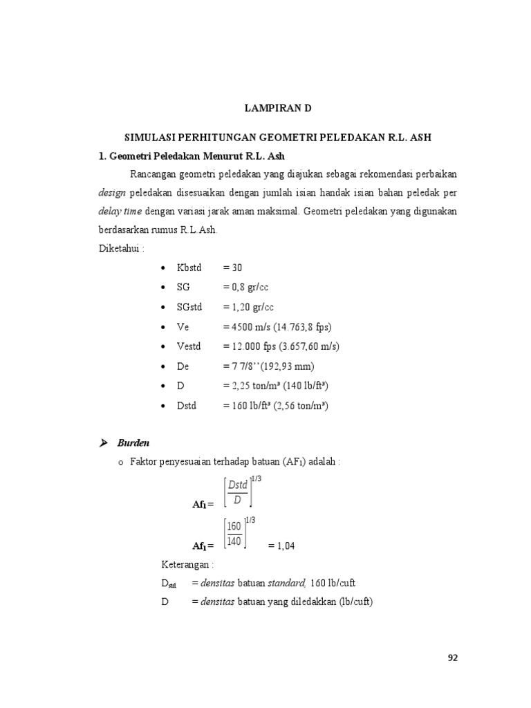 Simulasi Perhitungan Geometri Peledakan R.l.ash | PDF