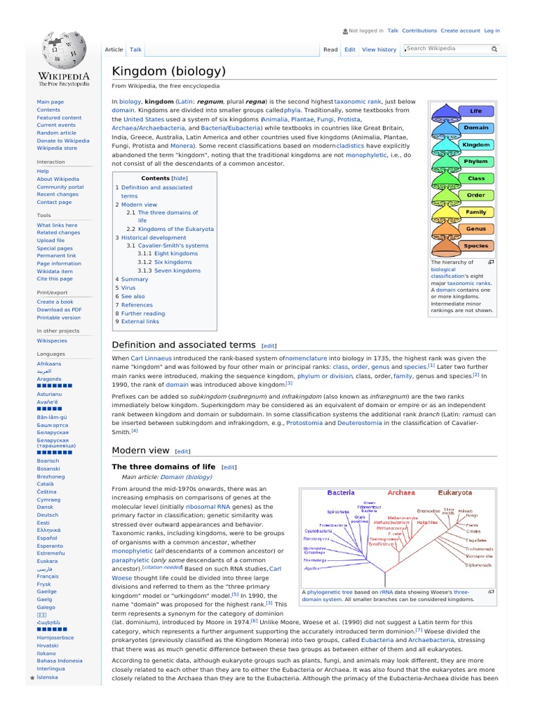 Kingdom Biology Wikipedia | PDF | Life Sciences | Eukaryotes