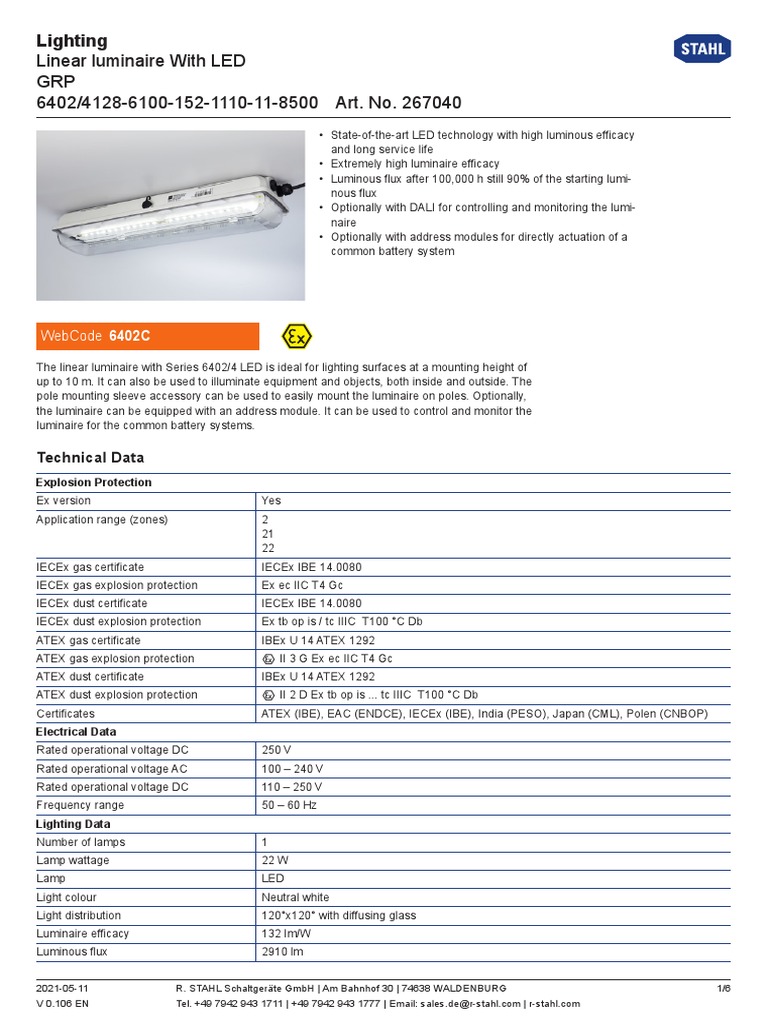 Single Data Sheet Linear Luminaire With LED GRP - 6402-4128-6100-152 ...