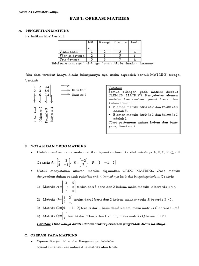 Operasi dan Konsep Matriks Dasar | PDF