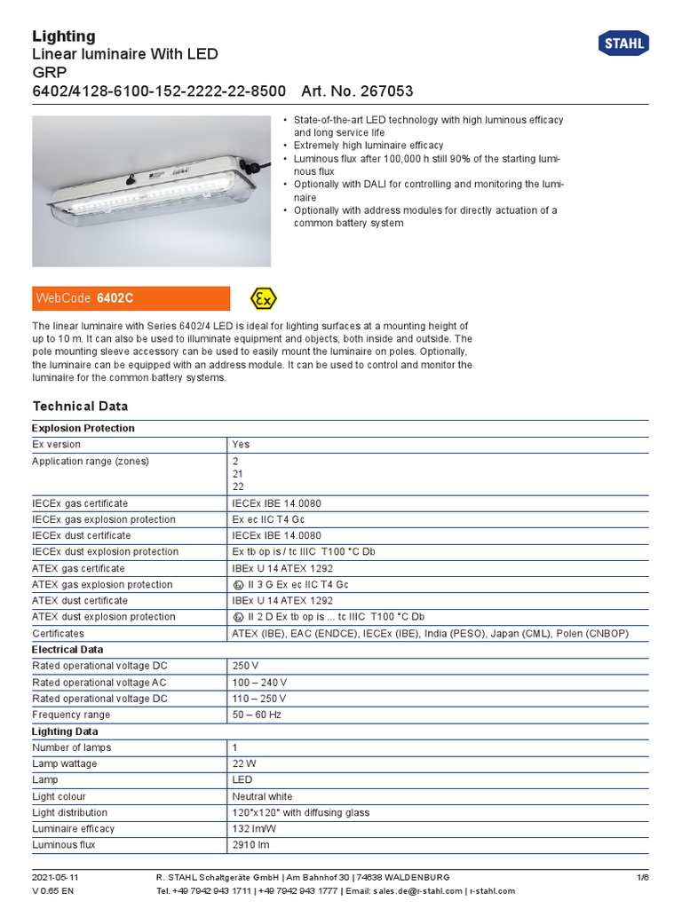 Single Data Sheet Linear Luminaire With LED GRP - 6402-4128-6100-152-2222-22-8500 - 267053 - en ...