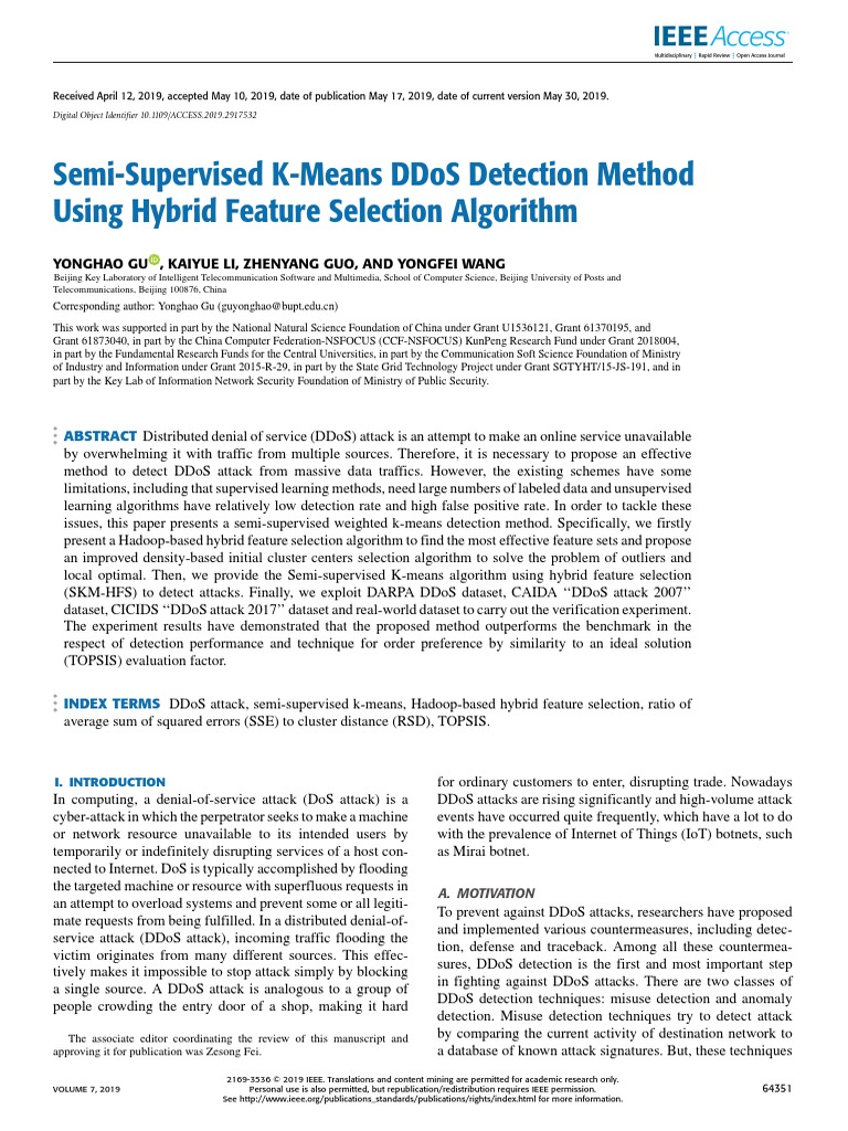 Semi-Supervised K-Means Ddos Detection Method Using Hybrid Feature Selection Algorithm | PDF ...