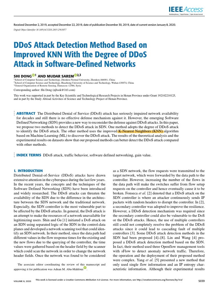 Ddos Attack Detection Method Based On Improved Knn With The Degree Of Ddos Attack In Software