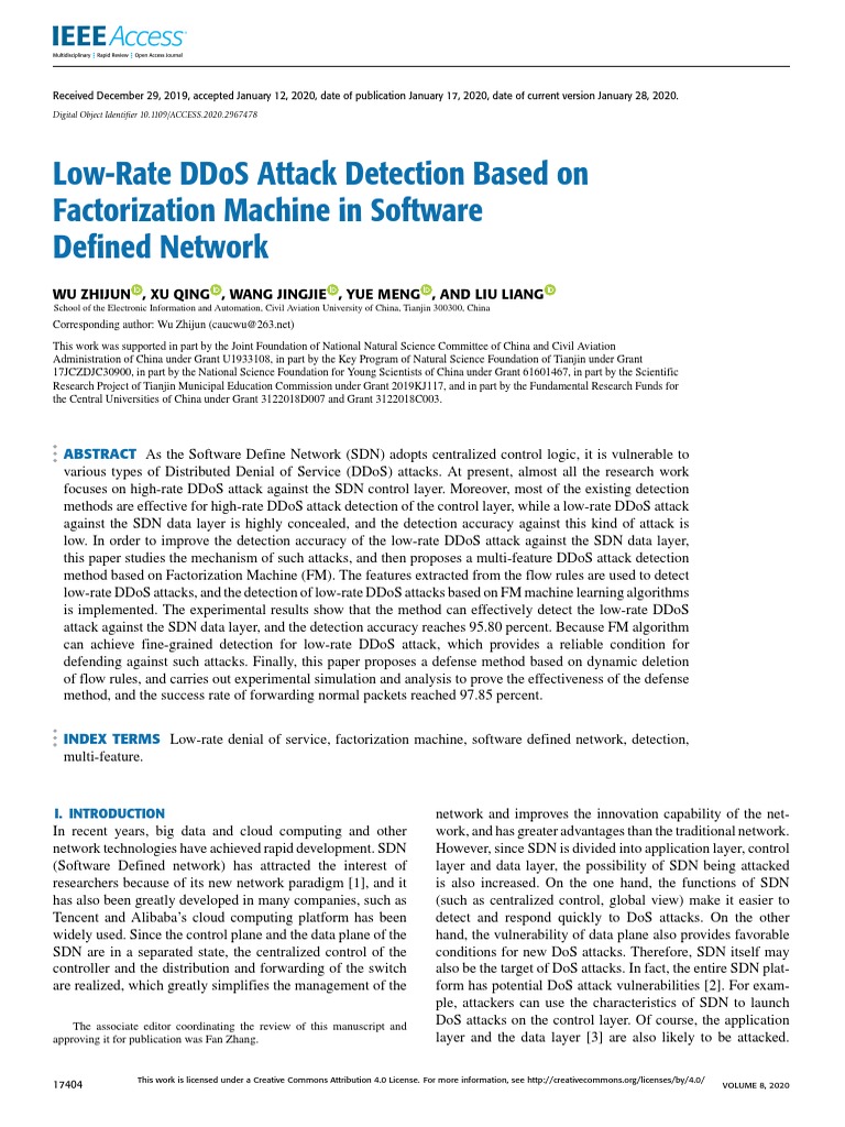 Low Rate Ddos Attack Detection Based On Factorization Machine In