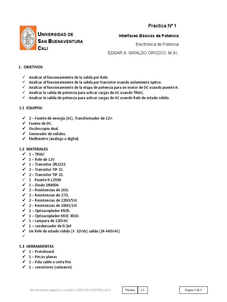 Practica 1 - Interfases de Potencia | PDF | Relé | Transistor