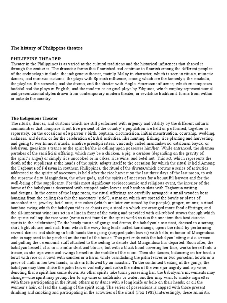 History of Philippine Theatre | PDF | Art