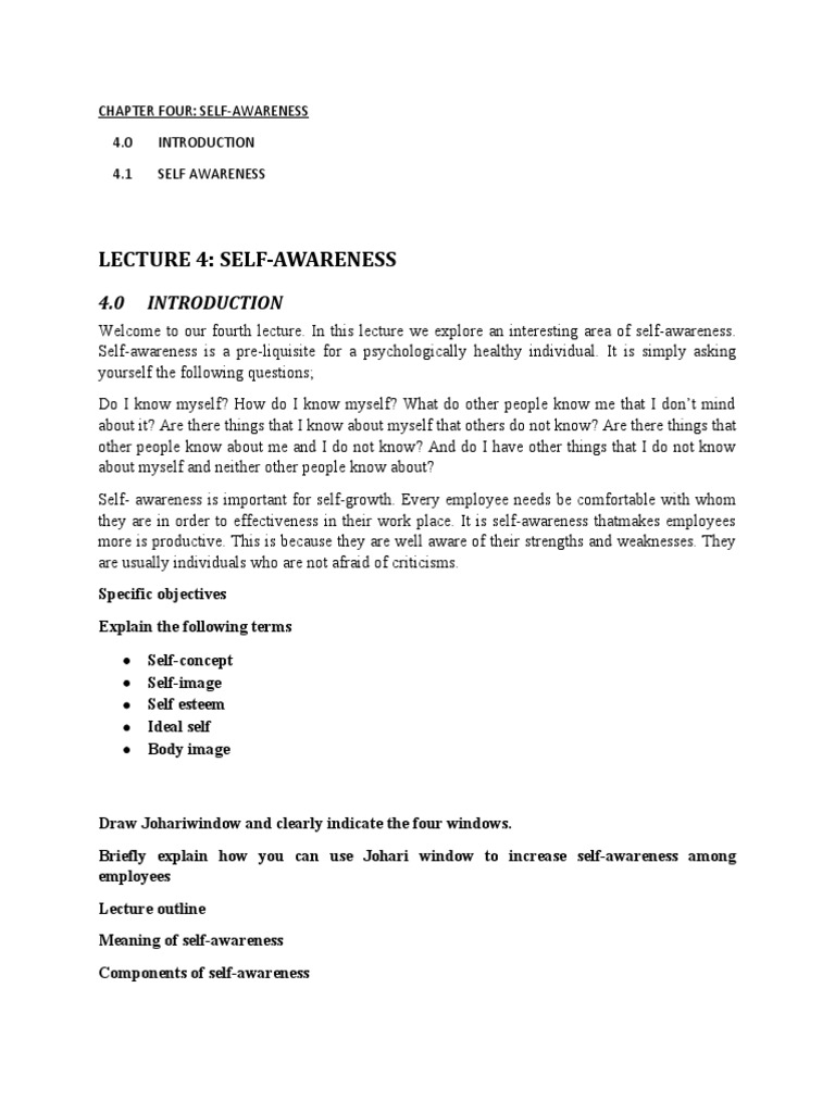 Topic 5 - Self Awareness | Download Free PDF | Self Awareness | Self