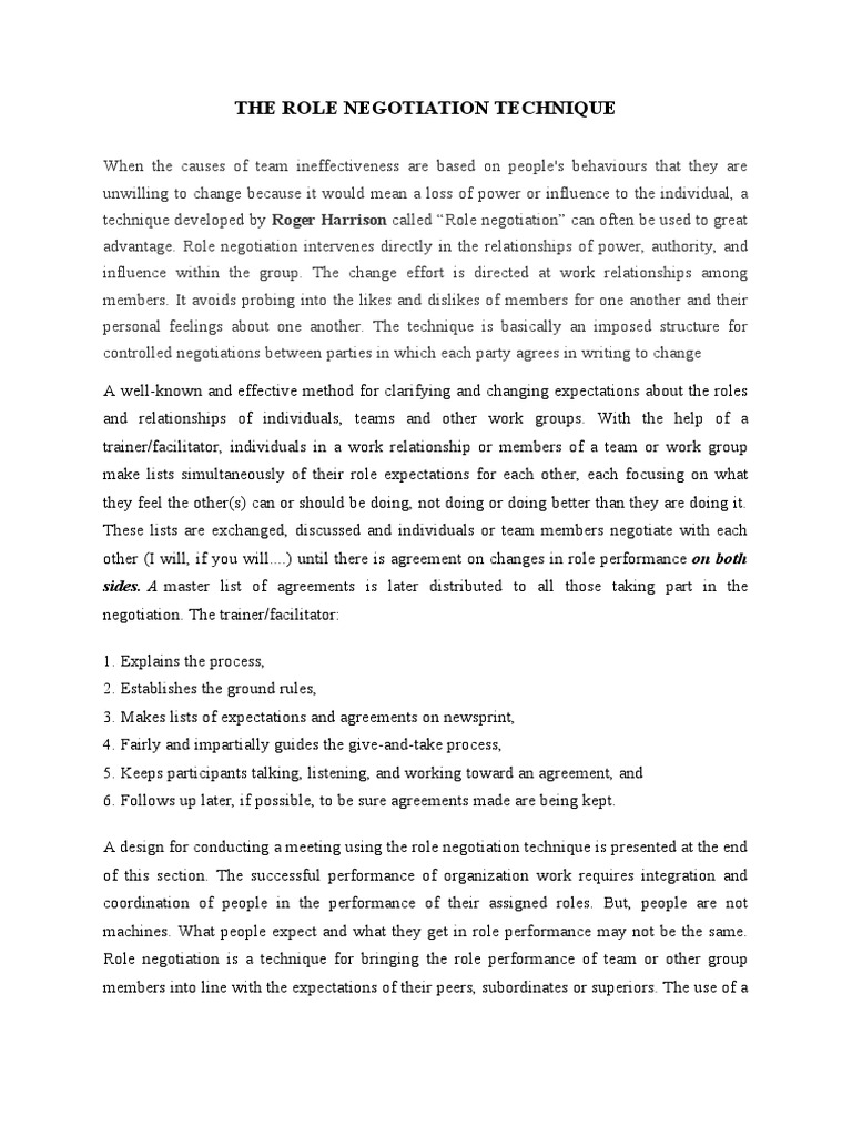 The Role Negotiation Technique | PDF | Negotiation | Facilitator The Role Negotiation Technique | PDF | Negotiation | Facilitator