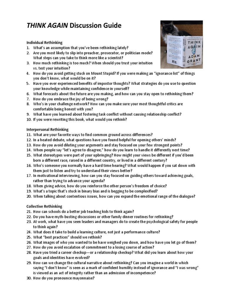 Think Again: Discussion Questions Guide | PDF | Psychology | Applied ...