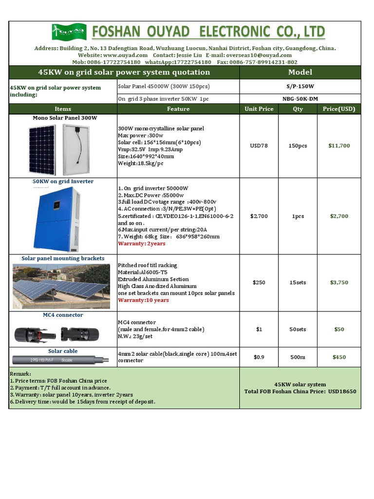 45KW On Grid Solar Power System Quotation Model | PDF | Solar Panel ...