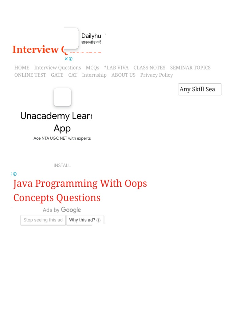 Unacademy Learner App: Java Programming With Oops Concepts Questions | PDF | Inheritance (Object ...