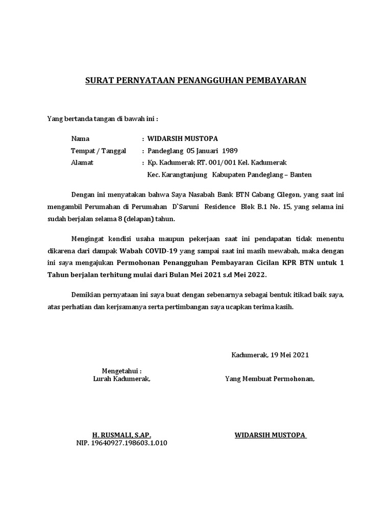 Surat Pernyataan Penangguhan Pembayaran | PDF