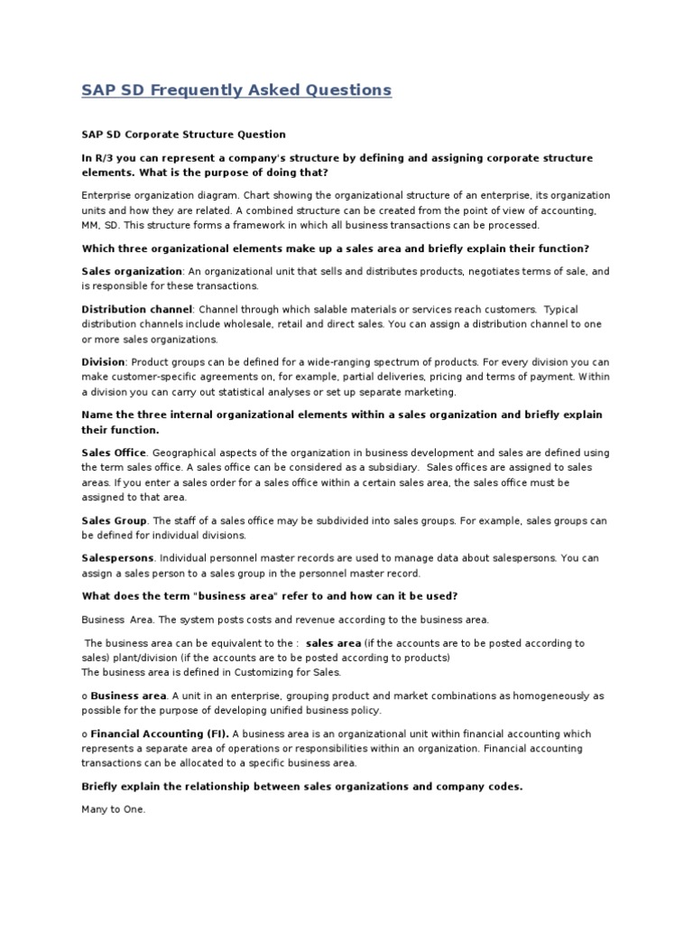 SAP SD Frequently Asked Questions | PDF | Debits And Credits | Sales