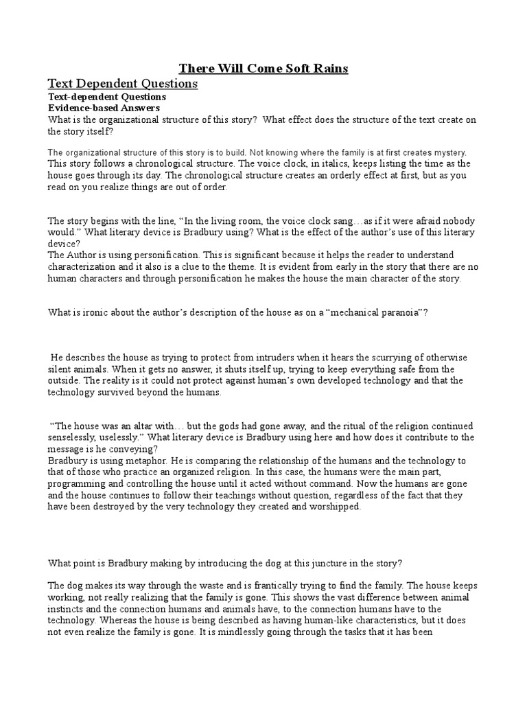 There Will Come Soft Rains - Worksheet | PDF | Philosophy | General Fiction