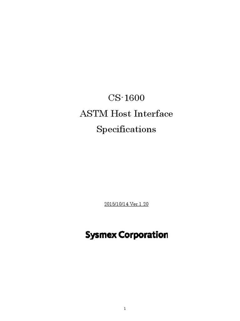 (SYSMEX) CS-1600 - Host Interface Specifications - EN - 1.20 | PDF ...