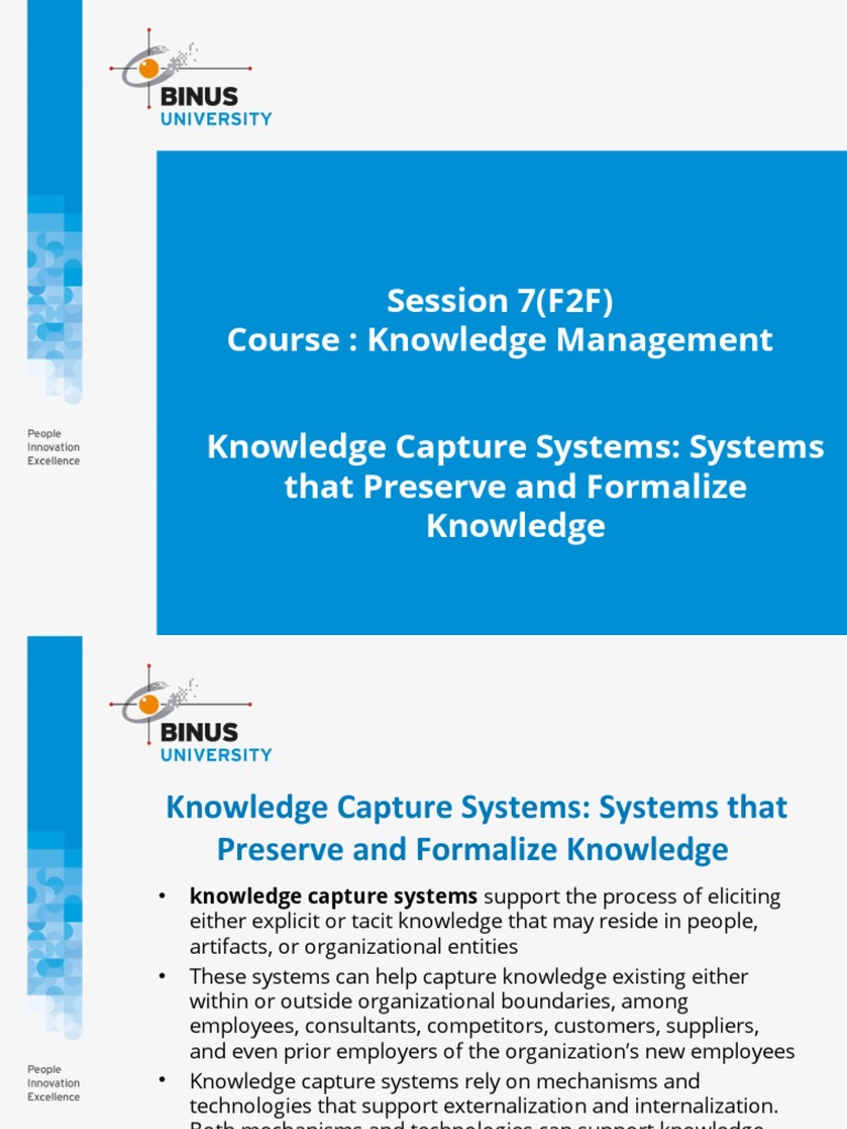 Session 7 (F2F) Course: Knowledge Management Knowledge Capture Systems ...
