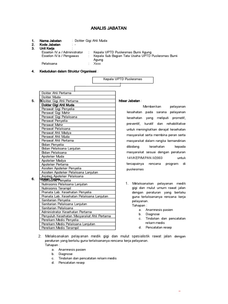 ANJAB DOKTER Gigi Ahli Muda | PDF