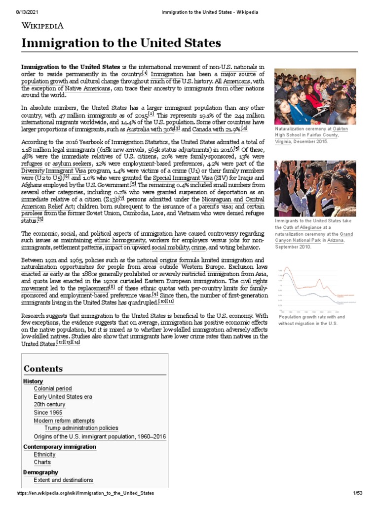 Immigration To The United States - Wikipedia | PDF | Immigration To The ...