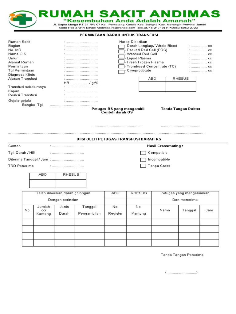 Form Permintaan Darah Transfusi | PDF