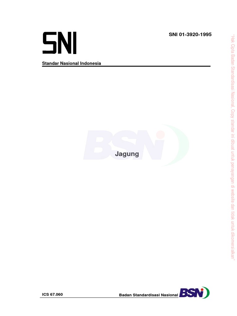 SNI 01-3920-1995 Jagung | PDF