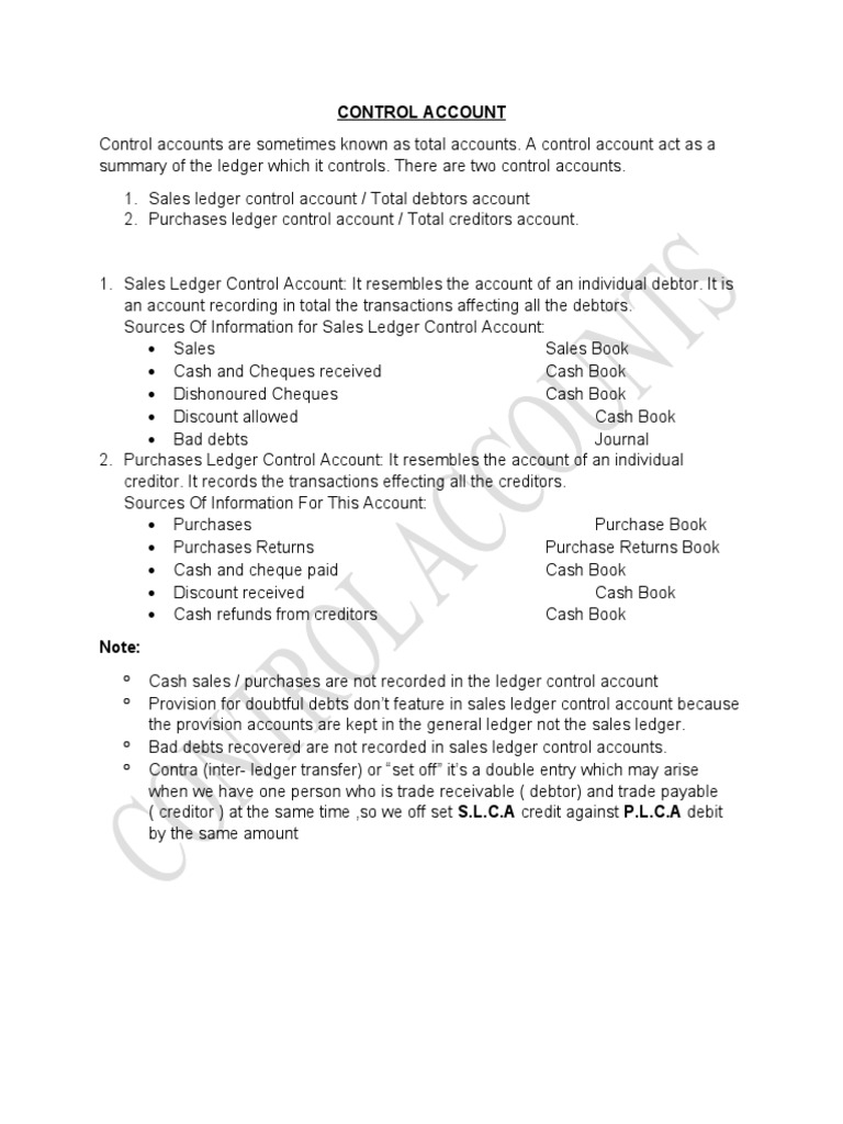 CONTROL ACCOUNT Notes | PDF | Bookkeeping | Debits And Credits