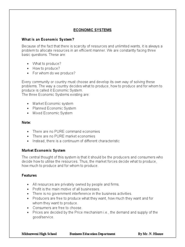 ECONOMIC SYSTEMS Notes | PDF | Economic System | Market (Economics)