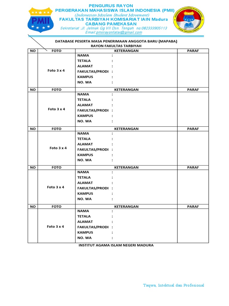 Database MAPABA PMII Fakultas Tarbiyah | PDF