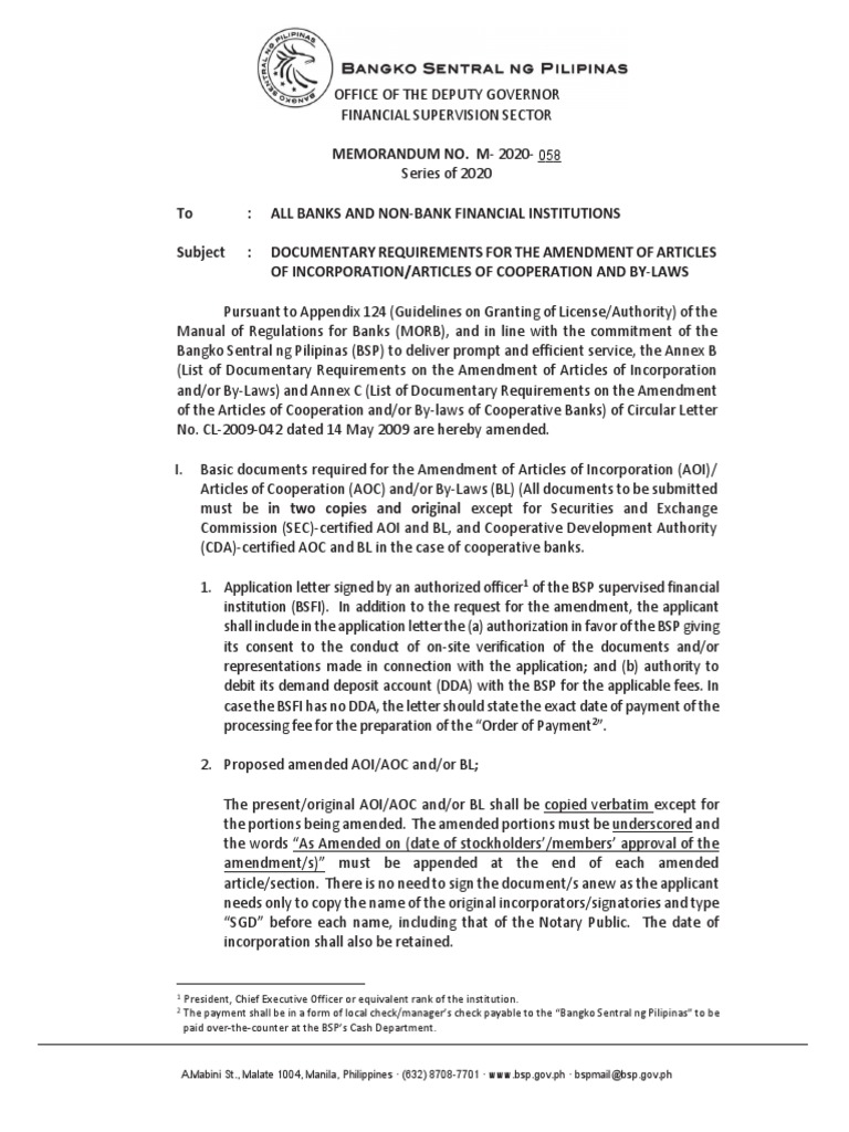 BSP Memo-2020-058 - AOL and BL Elect Submissions | PDF | Breach Of Contract | Indemnity